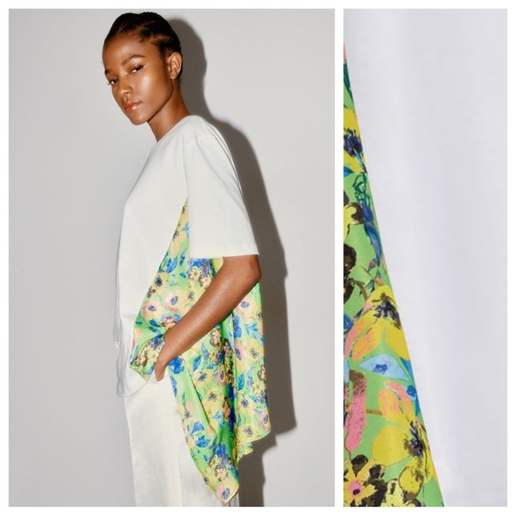 Zara | Tops | Nwt Zara White Combined Tshirt With Contrast Floral Print ...